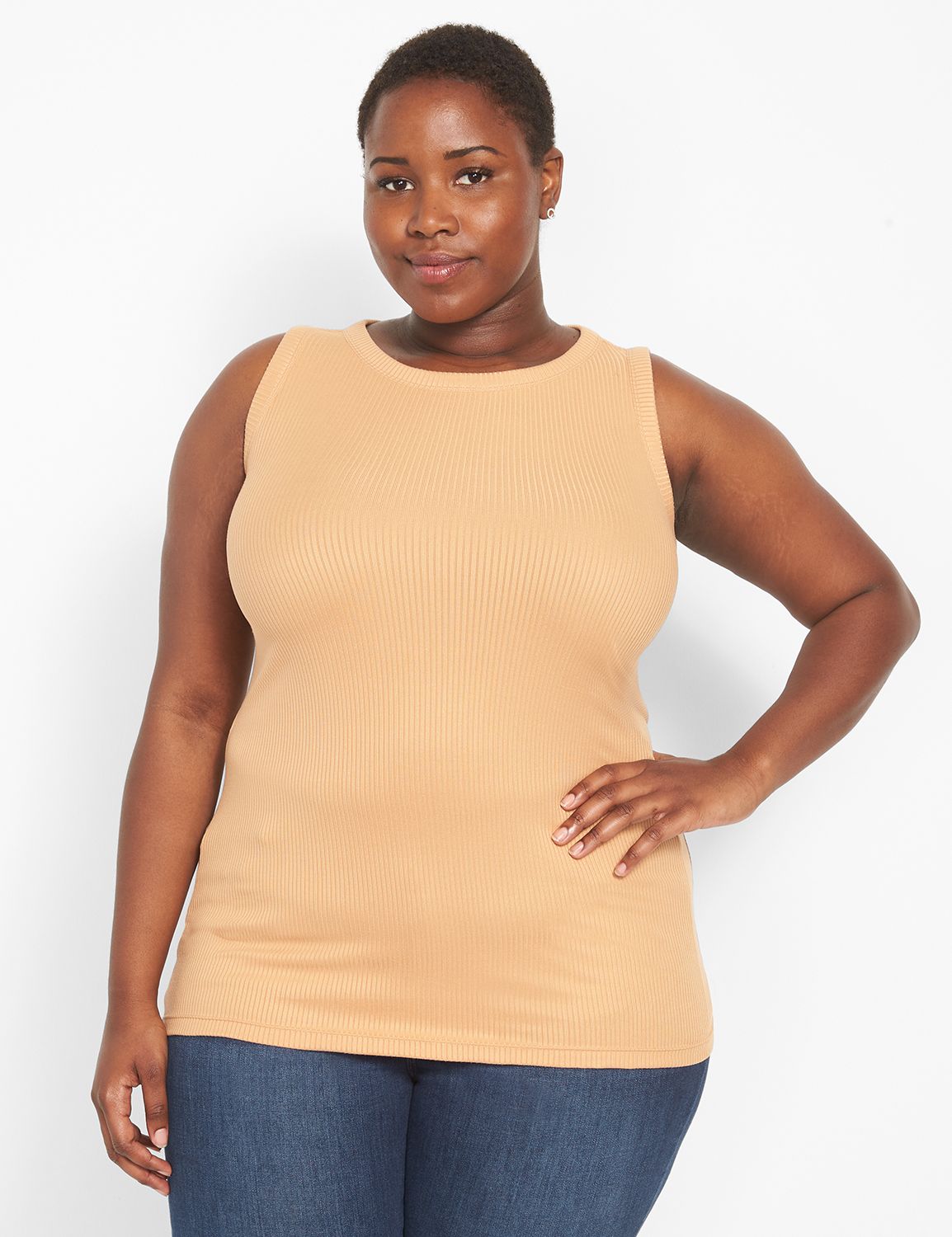 Sleeveless High Neck Rib Tank 11244 | LaneBryant