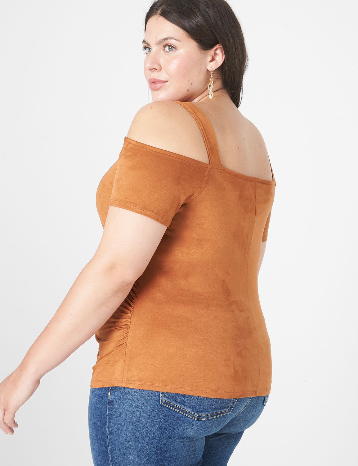 Fitted Short-Sleeve Sweetheart-Neck Ruched-Side Tee