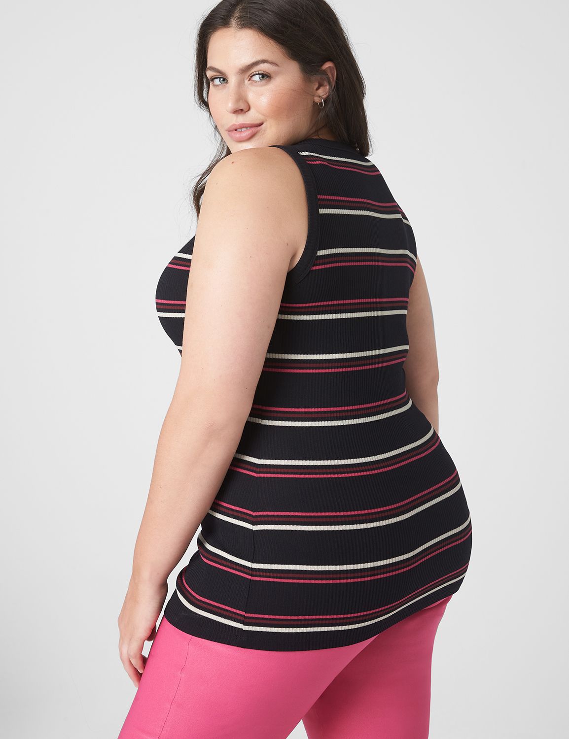 Fitted Sleeveless High Neck Rib Tan | LaneBryant