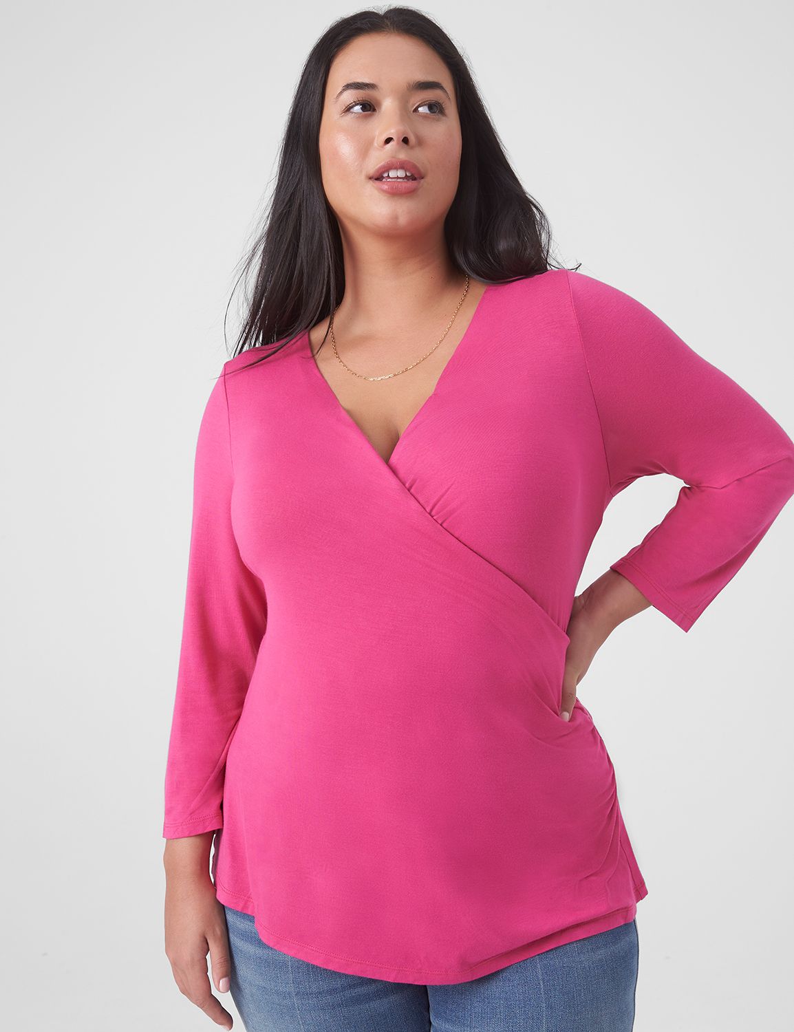 Classic 3/4 Sleeve V Neck Overlap T