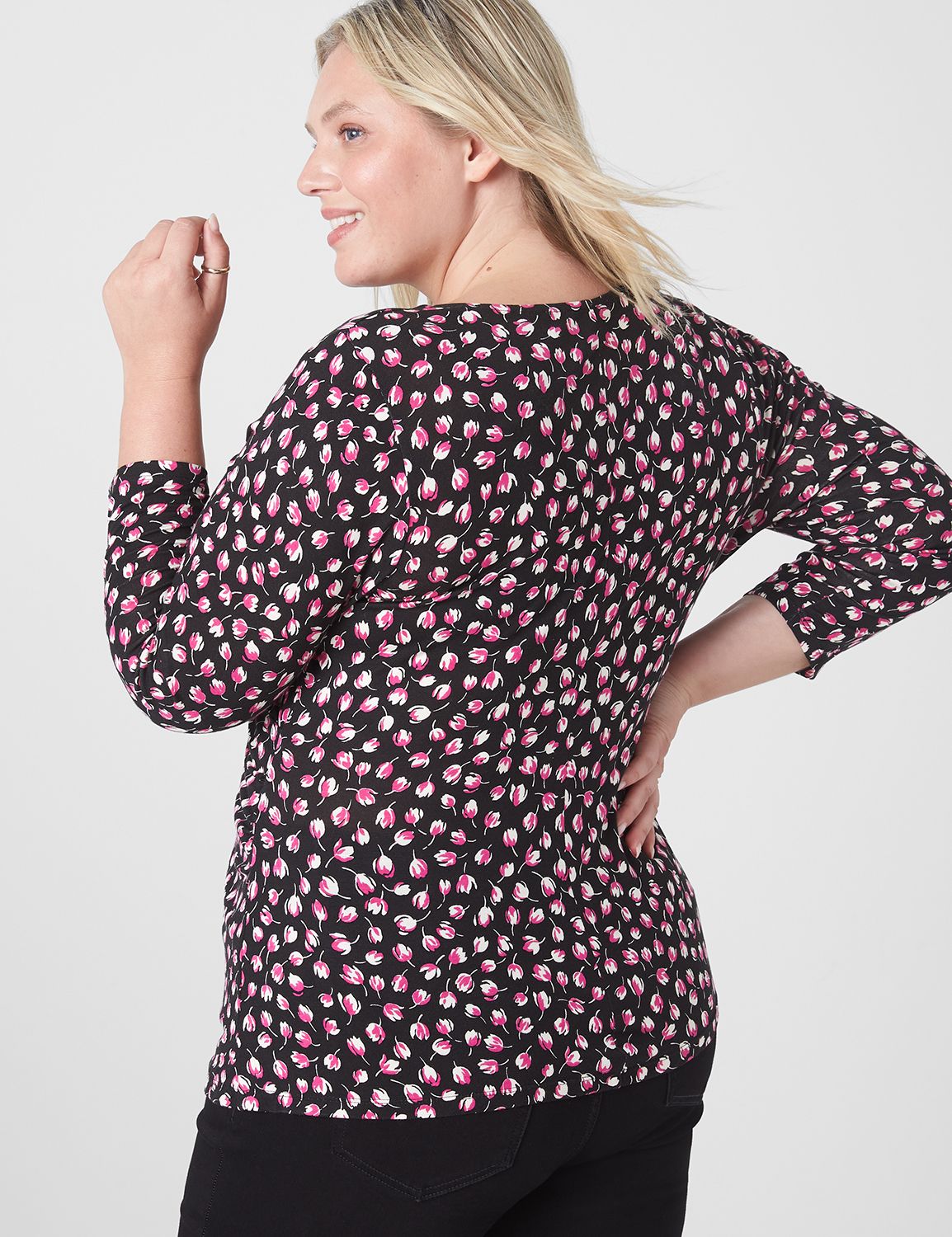 Classic 3/4 Sleeve V Neck Overlap T | LaneBryant