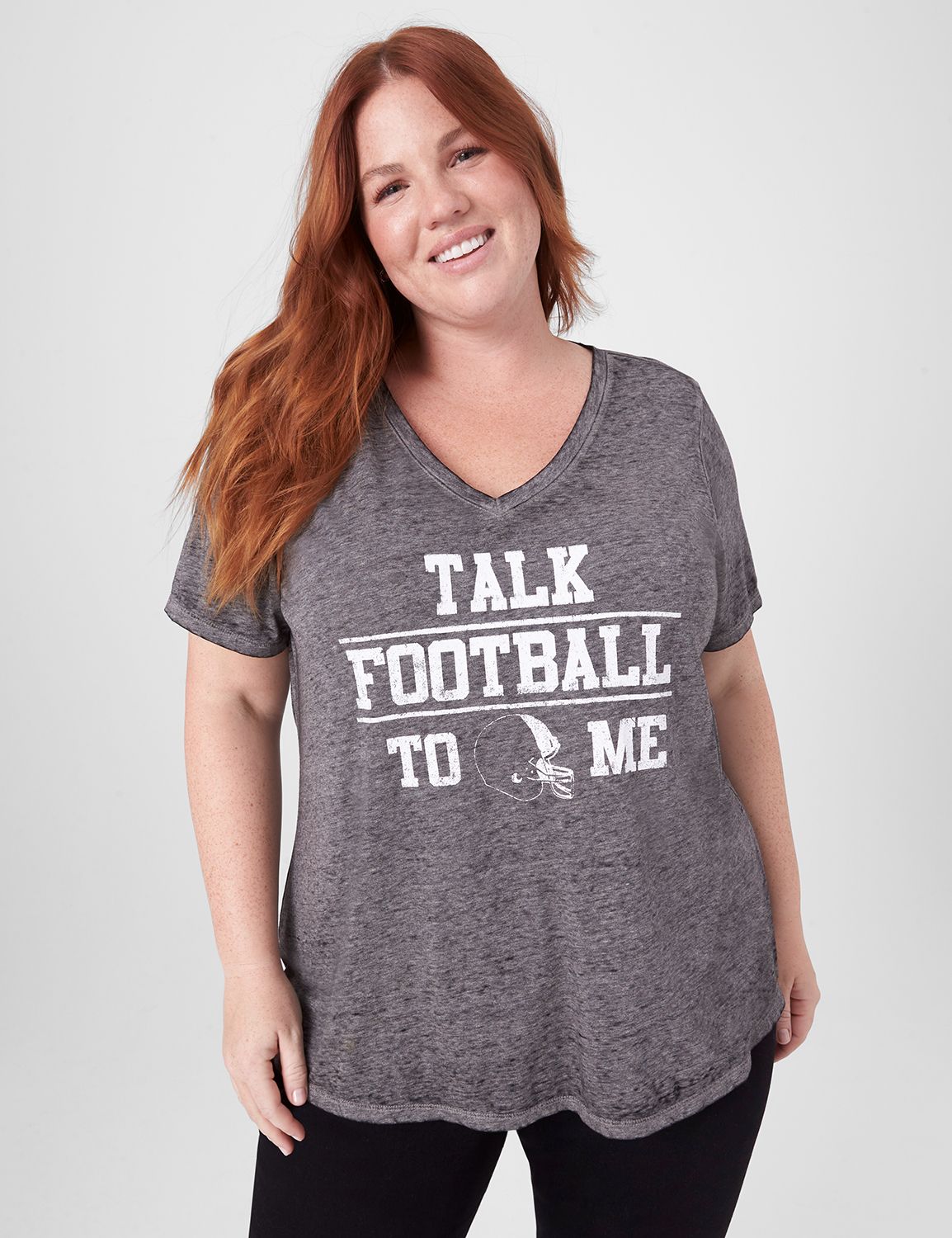 SS V-Neck Straight Hem Tee Graphic