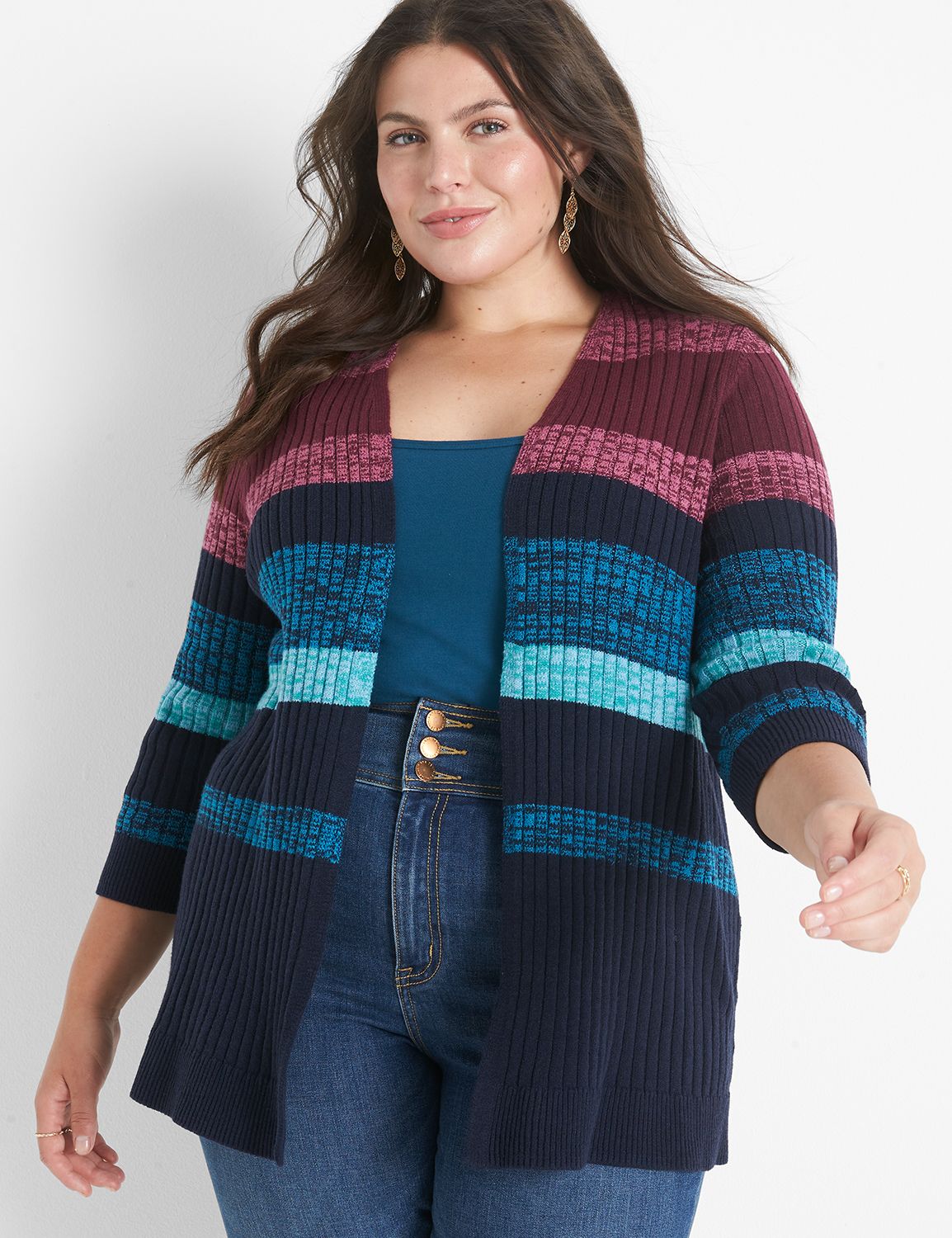 Classic Open-Front Spacedye Stripe Cardigan | LaneBryant