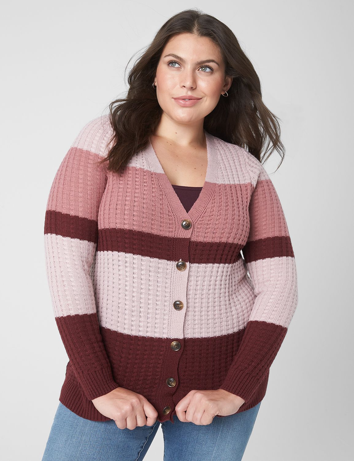 Classic Button-Front Texture Stripe Cardigan