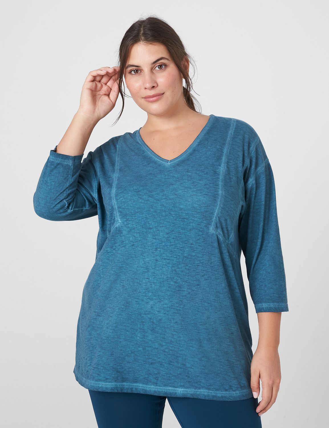 Long Sleeve Mid Vneck Seamed Tee F