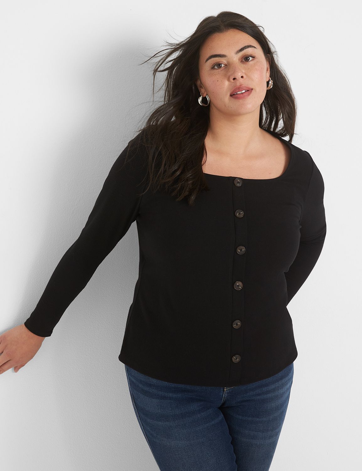 Classic Square-Neck Button-Front Top