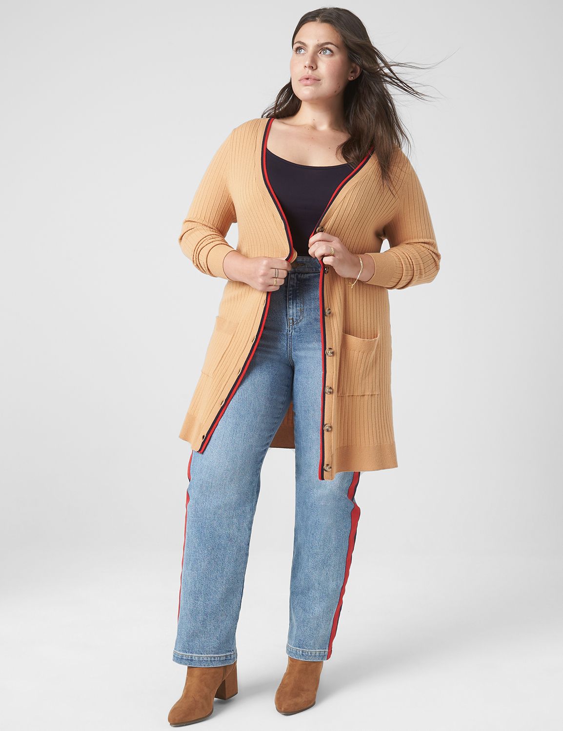 Classic Button-Front Tipped Placket Cardigan