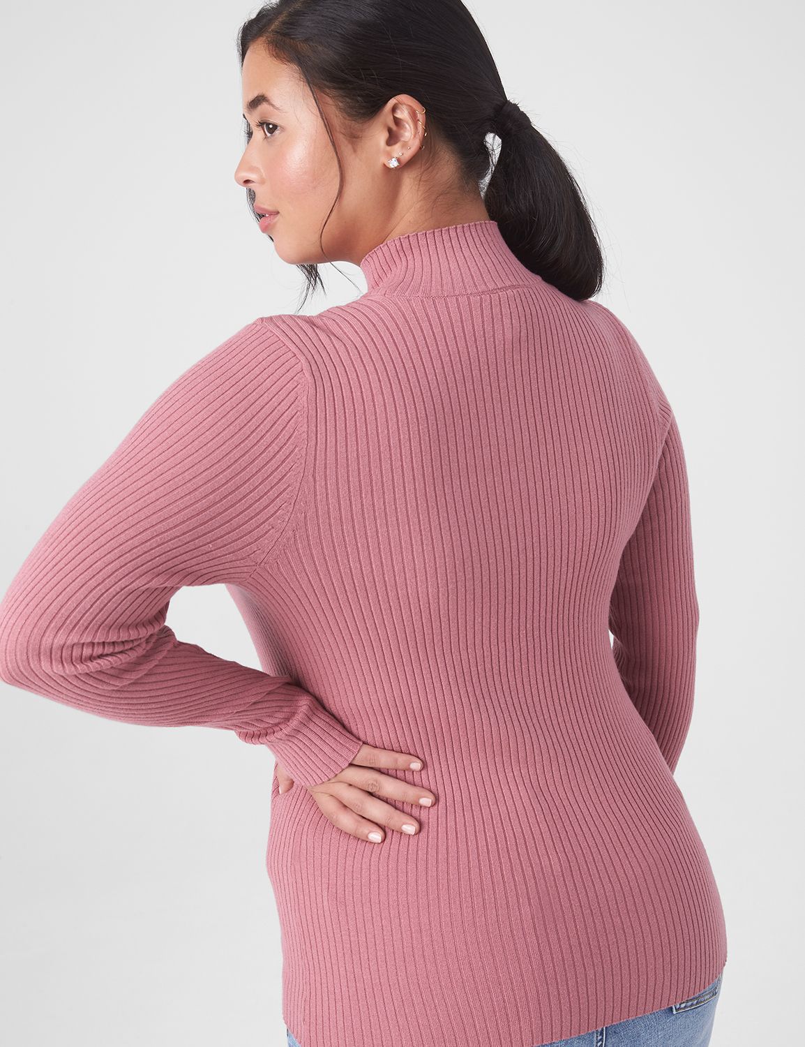 Fitted Keyhole Mock-Neck Pullover