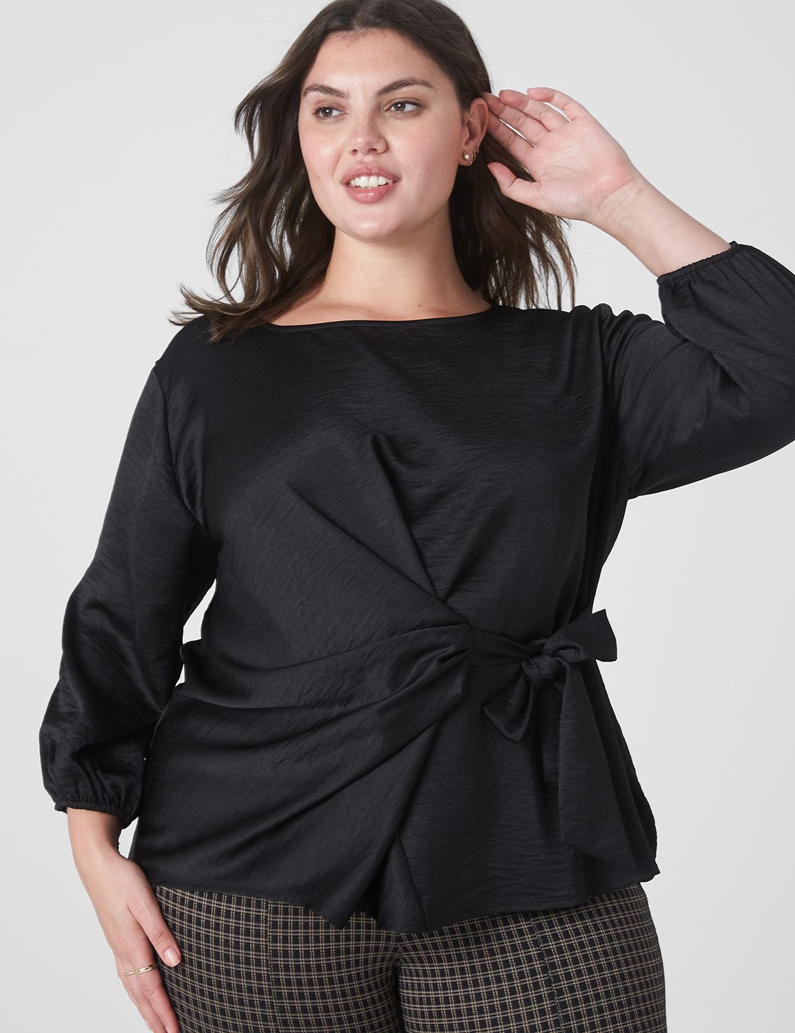 Classic 3/4-Sleeve Draped Blouse