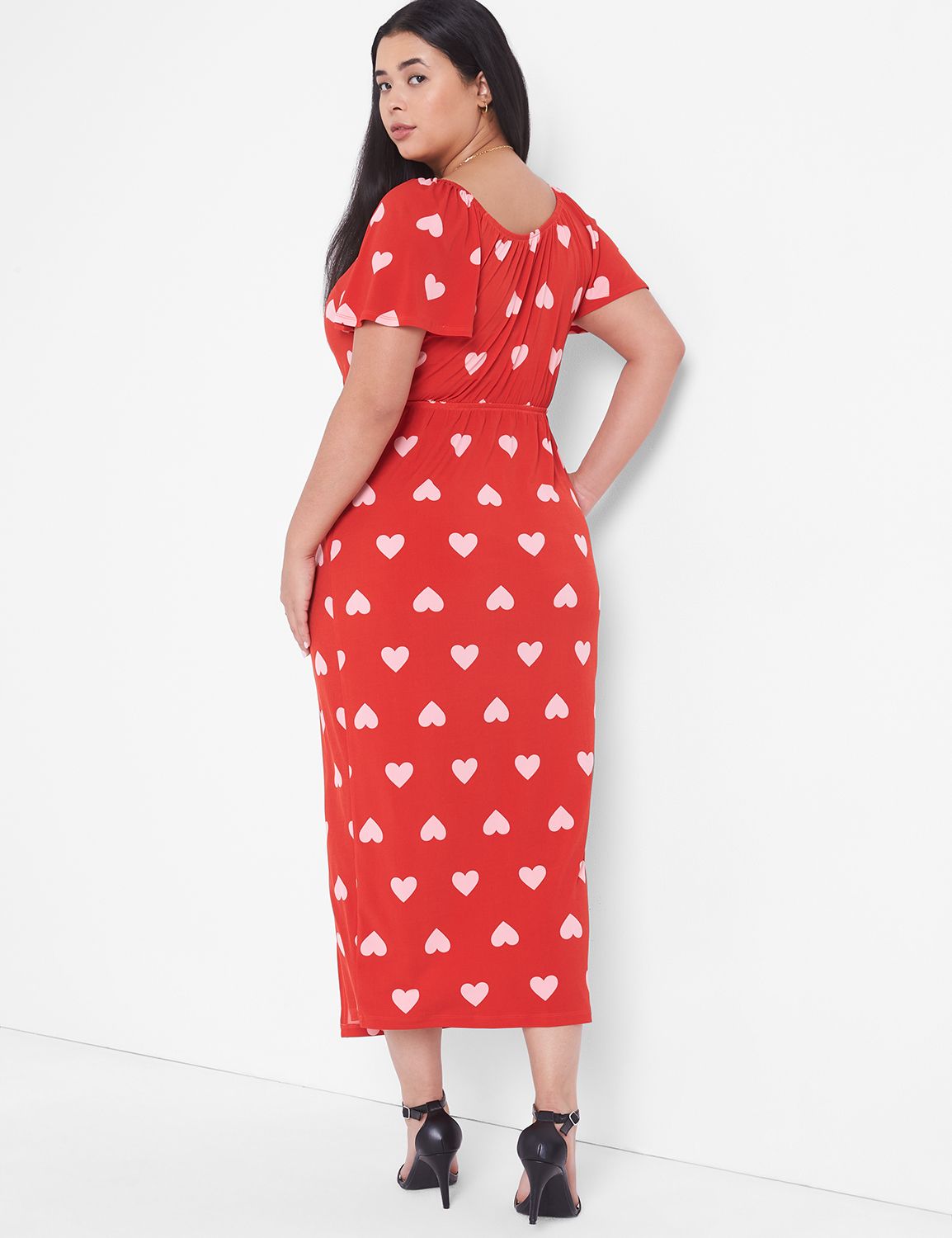 Flutter-Sleeve Surplice Midi Dress