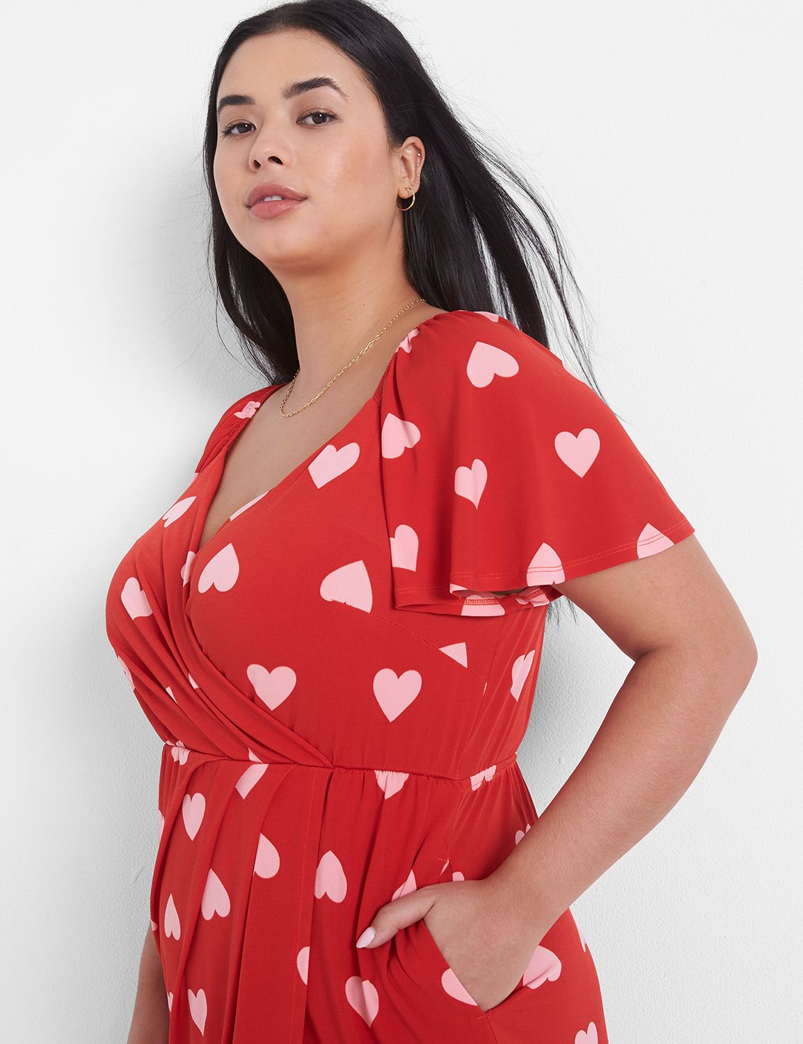 Flutter-Sleeve Surplice Midi Dress