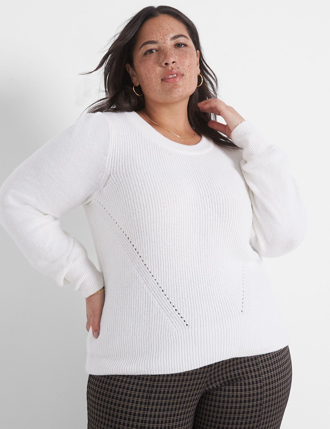 Classic Puff-Sleeve Rib Sweater