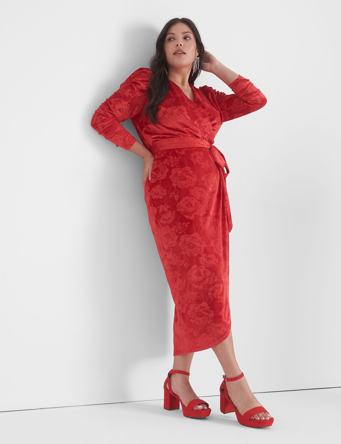 Long Puff Sleeve Surplice Embossed | LaneBryant