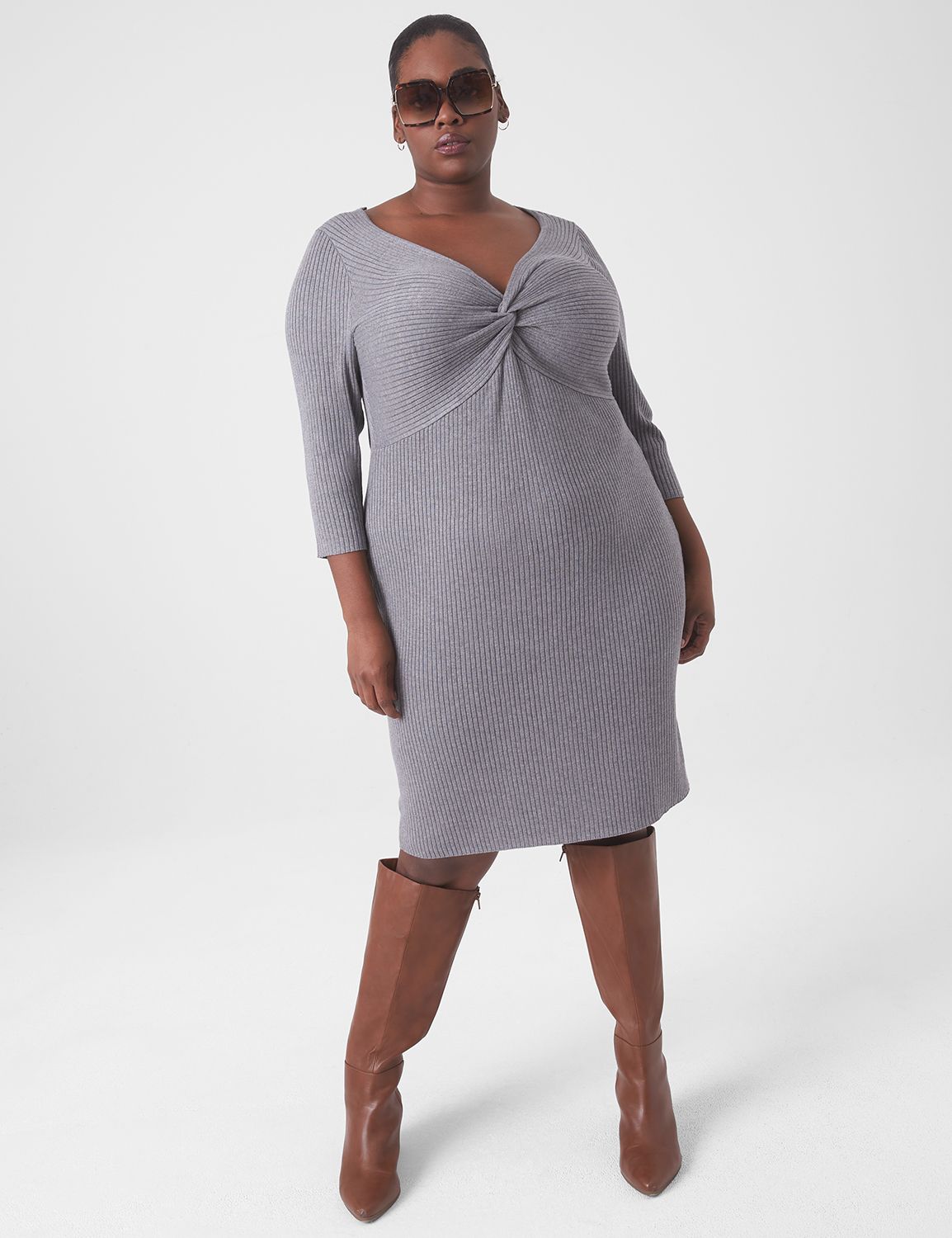 3/4 Sleeve V twist neck fit and fla | LaneBryant