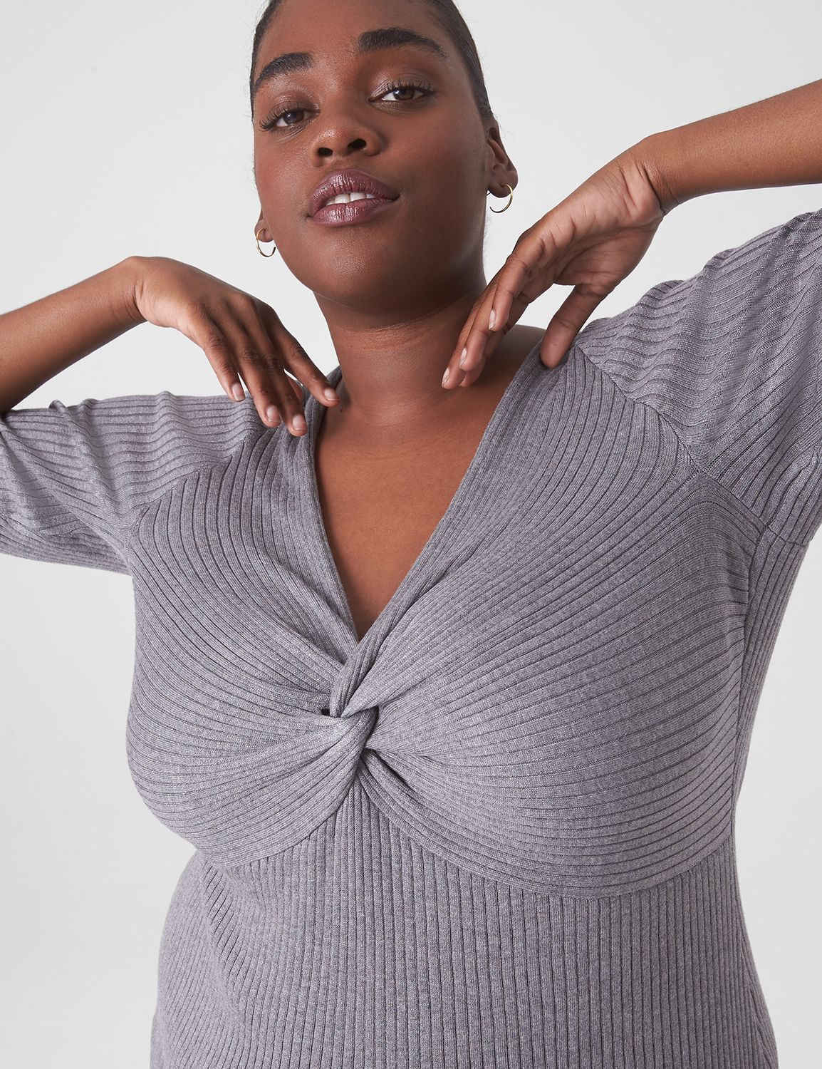 3/4 Sleeve V twist neck fit and fla | LaneBryant