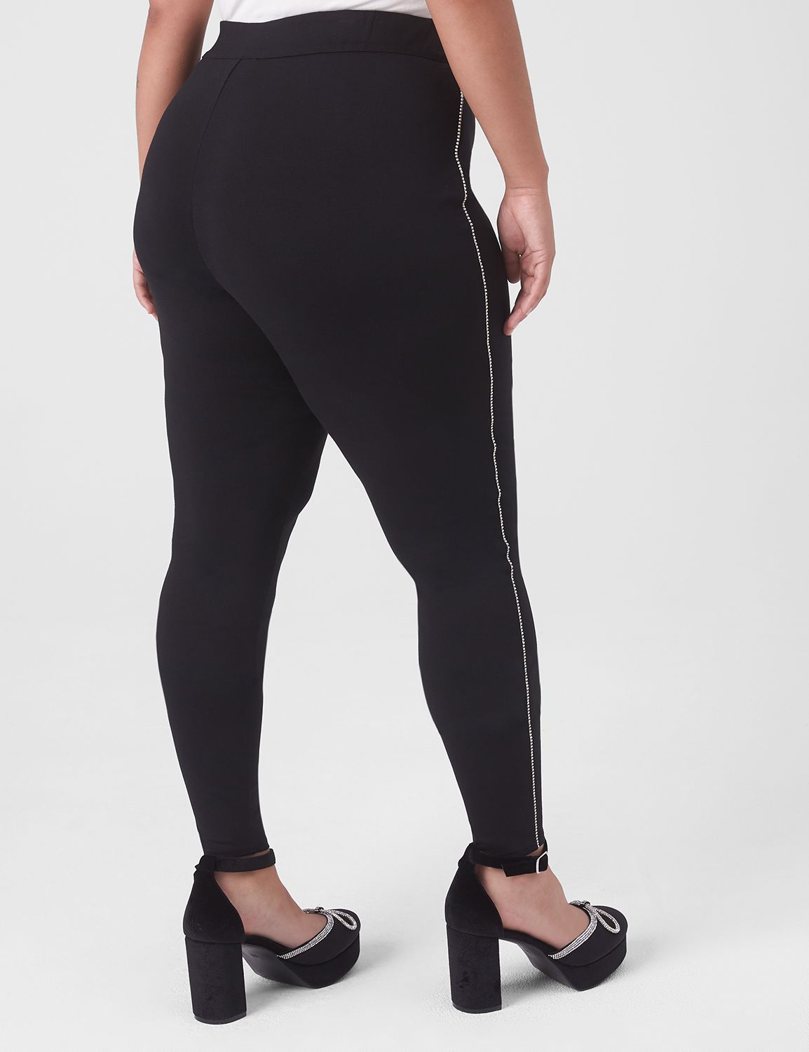 Pull-On High-Rise Ponte Legging - Rhinestone Tape
