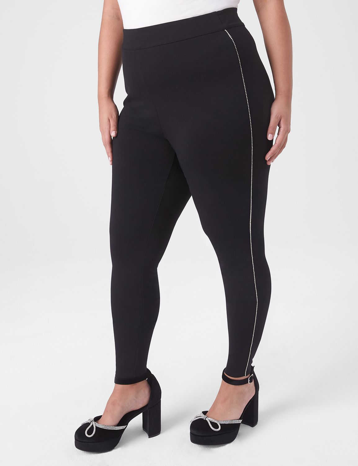 Pull-On High-Rise Ponte Legging - Rhinestone Tape