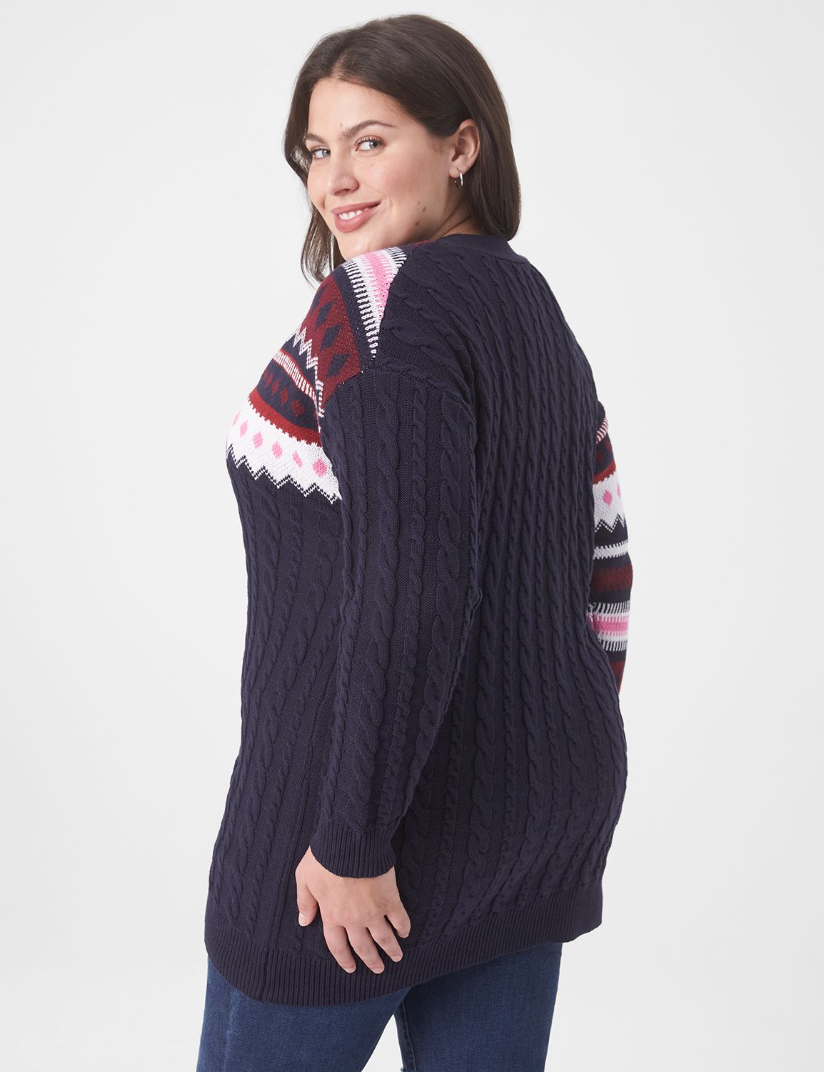 Classic Button-Front Cable & Jacquard Cardigan