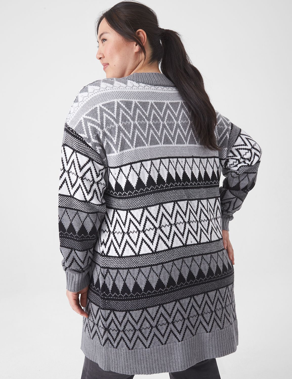 Classic Long-Sleeve Open-Front Jacquard Cardigan