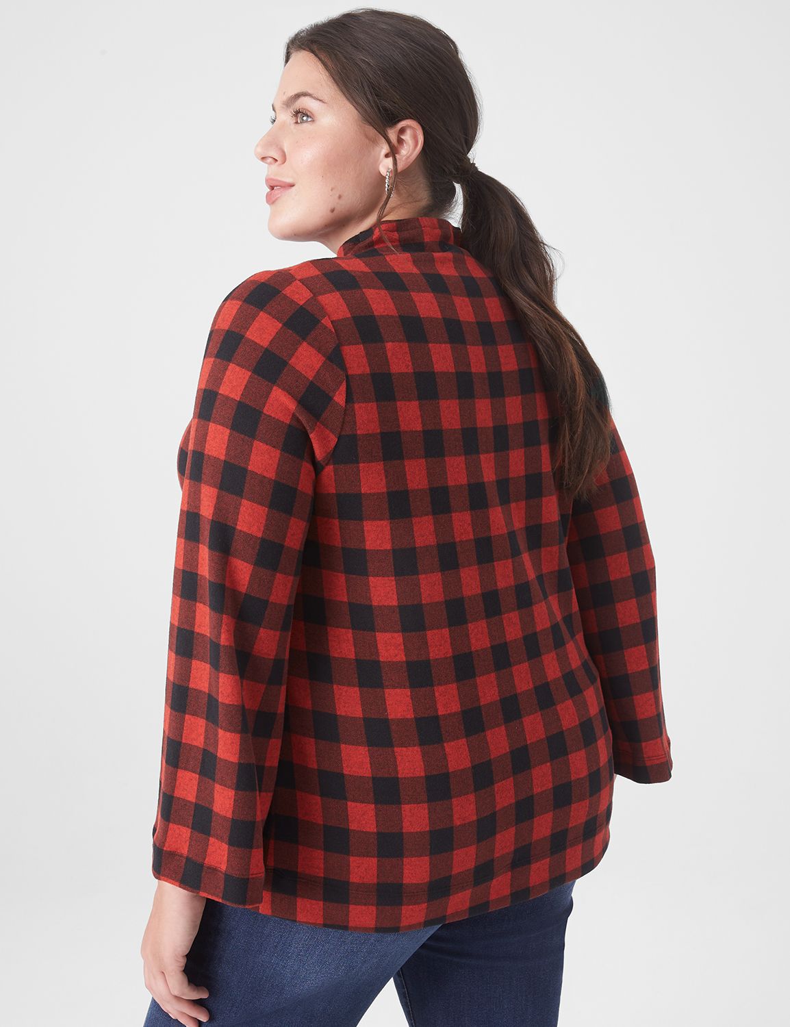 Classic Mock-Neck Plaid Hacci Knit Top