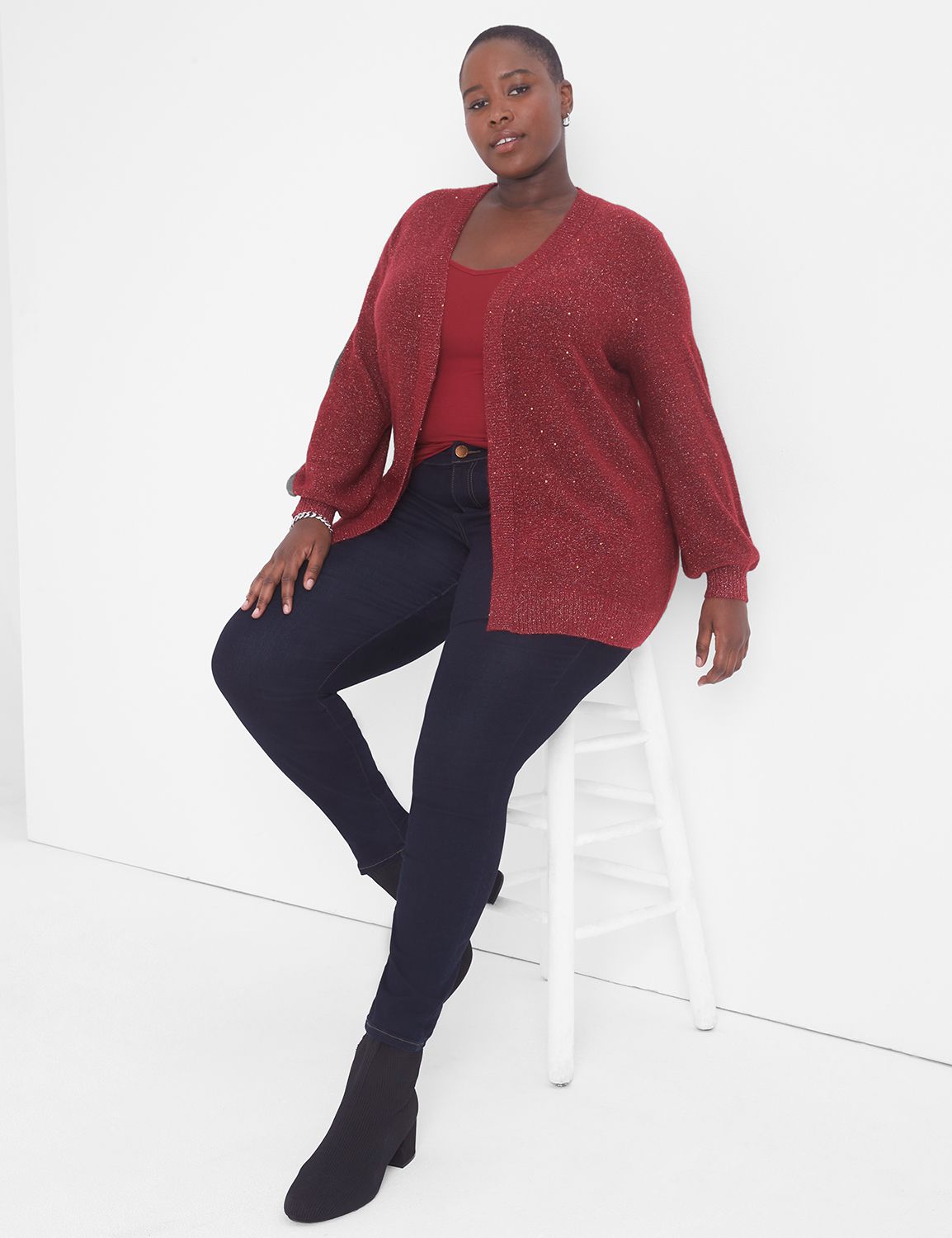 Classic Long Sleeve Open Front Sequ