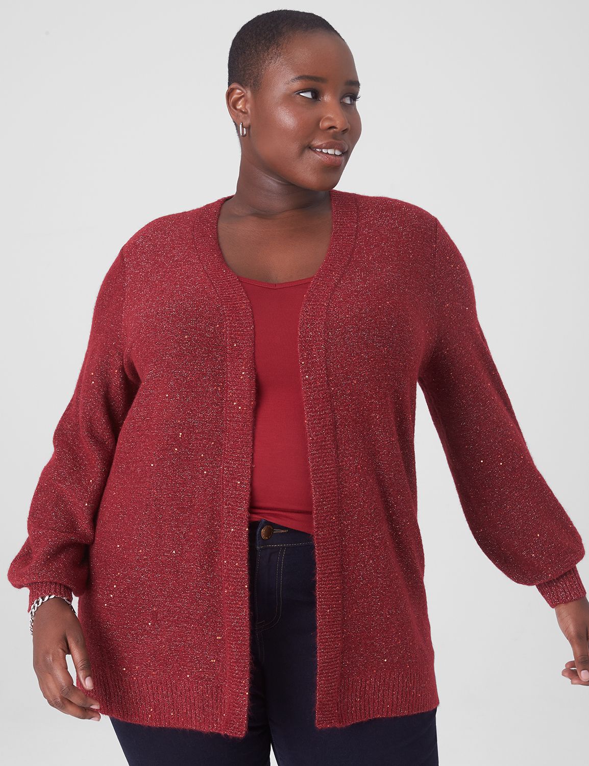 Classic Long Sleeve Open Front Sequ