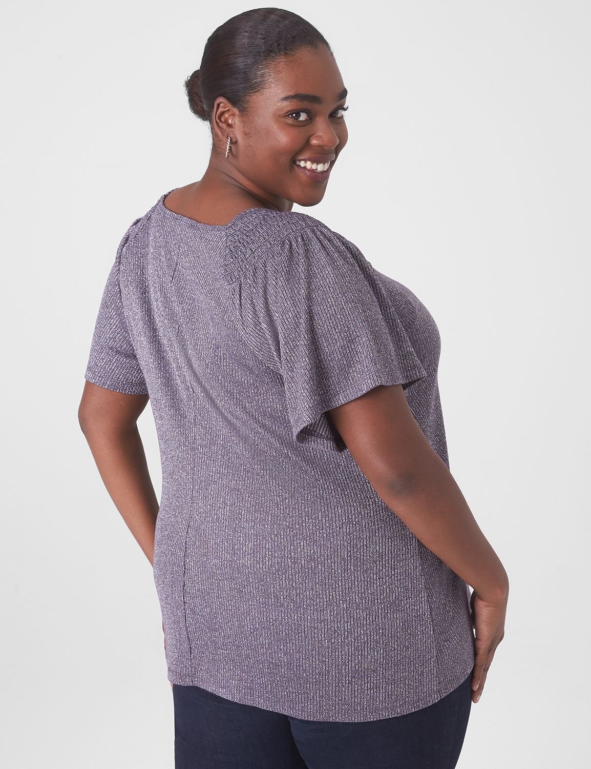 Classic Short Flutter Sleeve V-Neck | LaneBryant