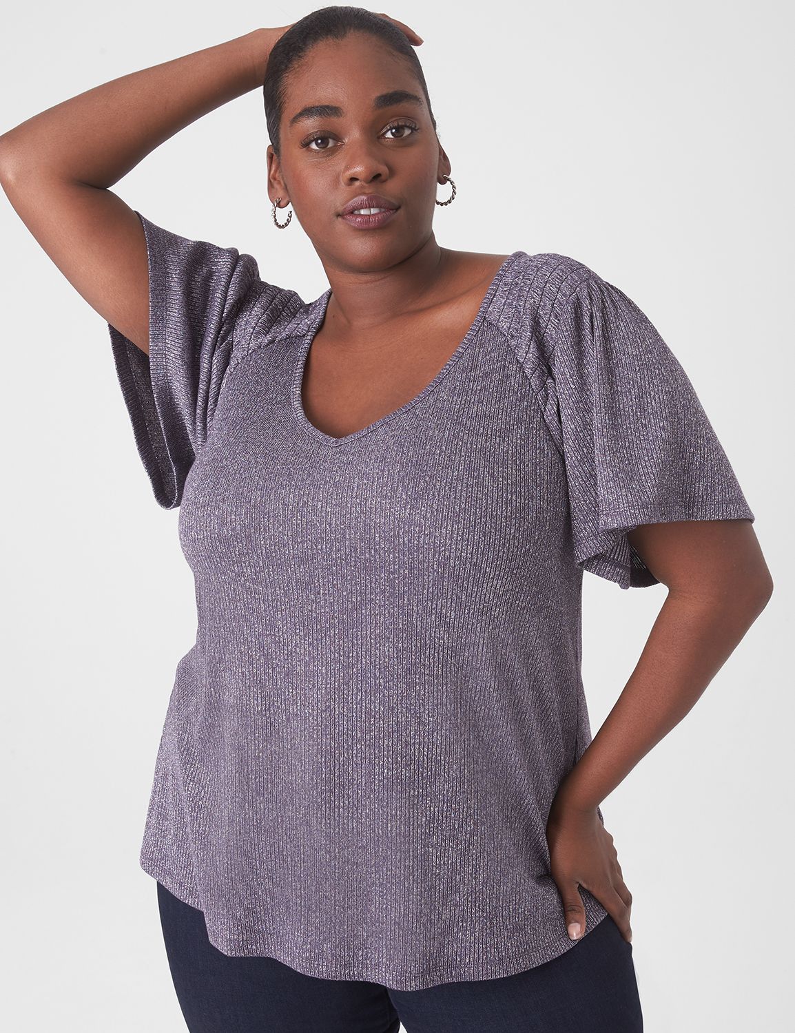 Classic Short Flutter Sleeve V-Neck