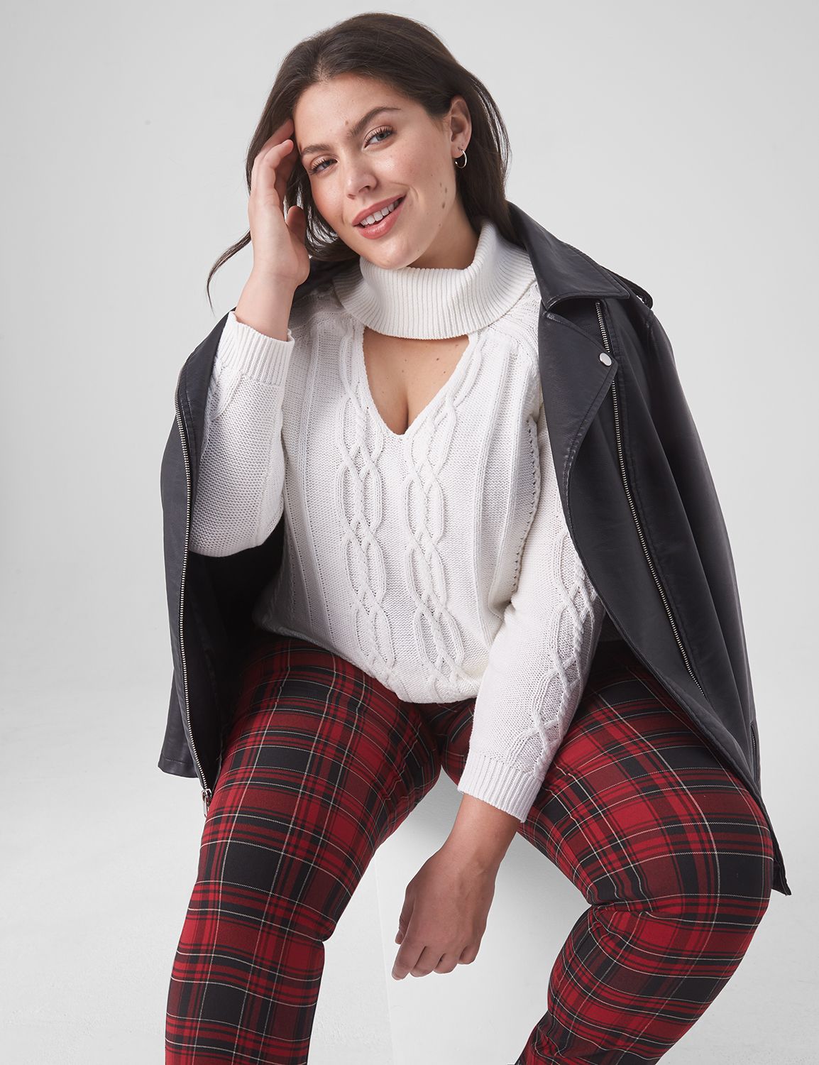 Classic Cut-Out Turtleneck Cable Knit Sweater