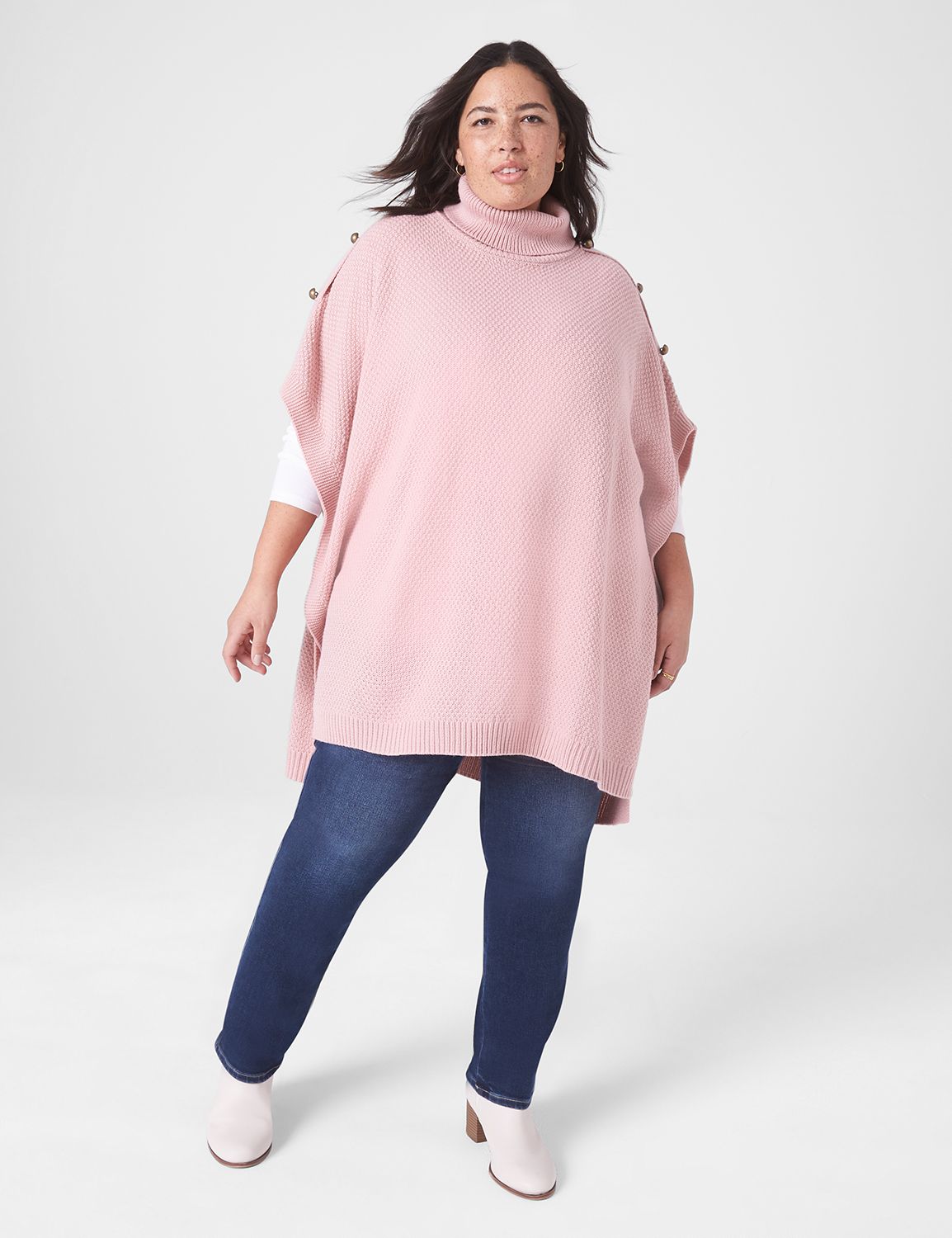 Relaxed Button-Shoulder Poncho