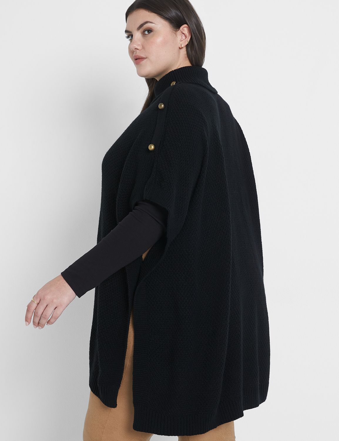 Relaxed Button-Shoulder Poncho