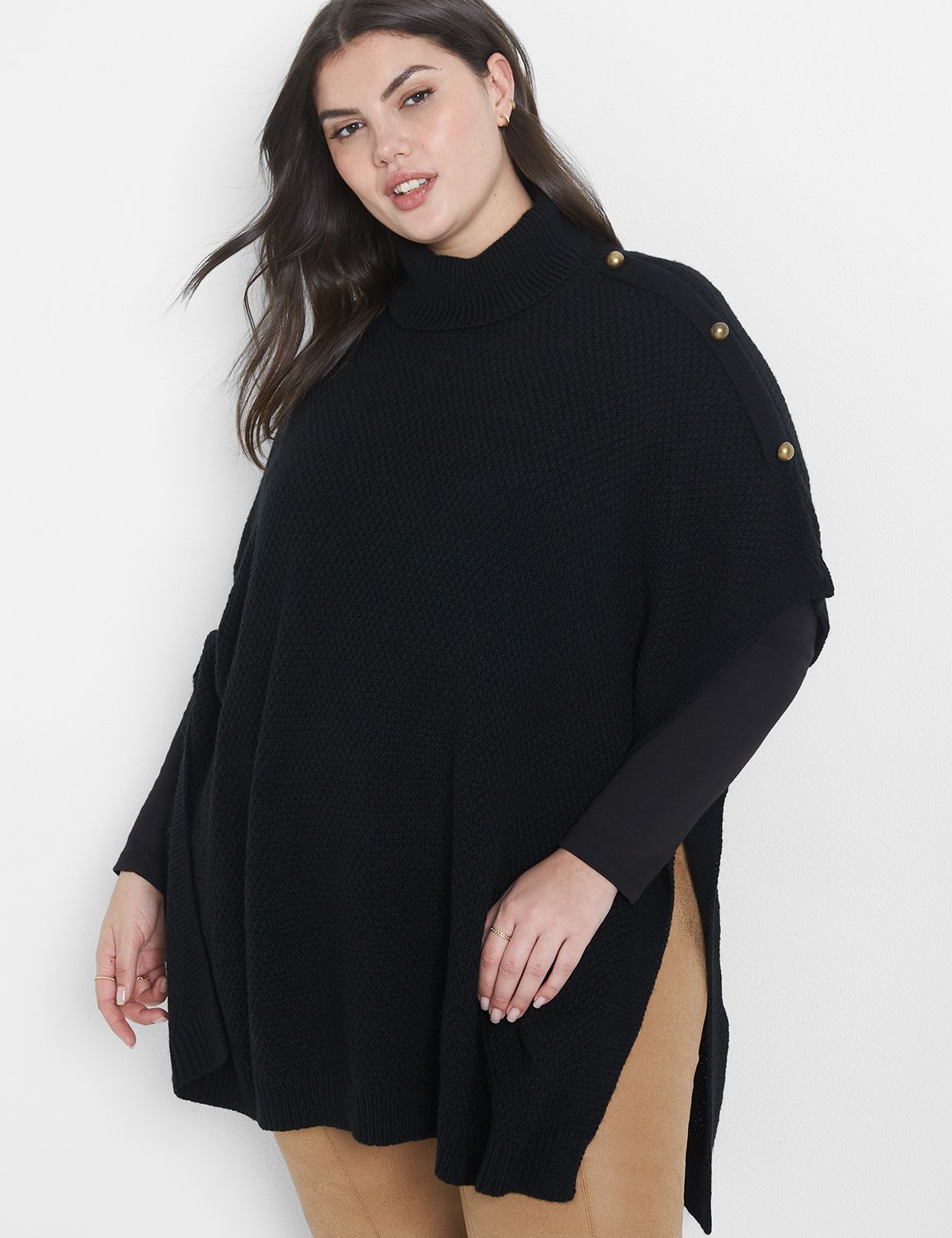 Relaxed Button-Shoulder Poncho
