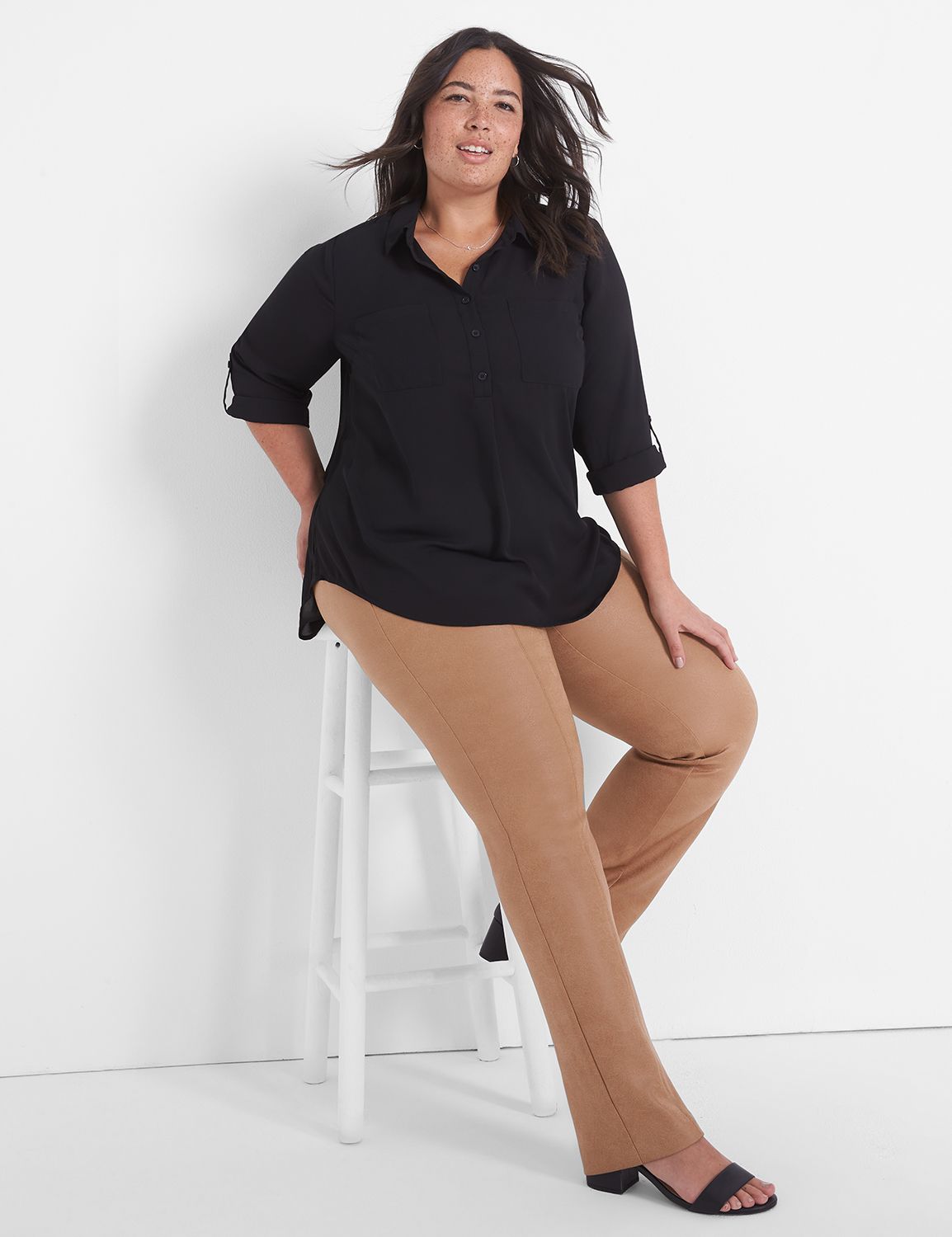 Classic Long Sleeve Button Front Po | LaneBryant