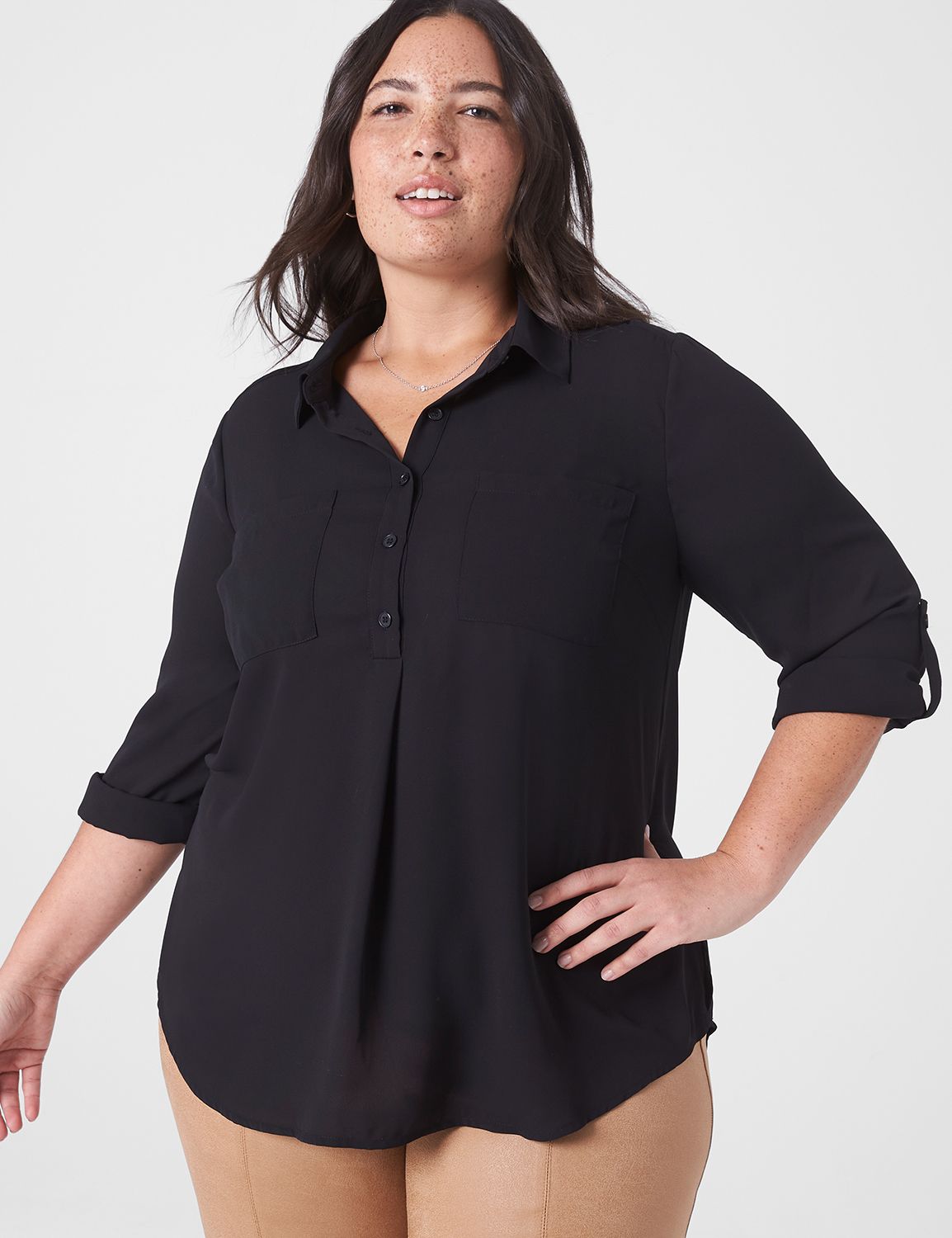 Classic Long Sleeve Button Front Po