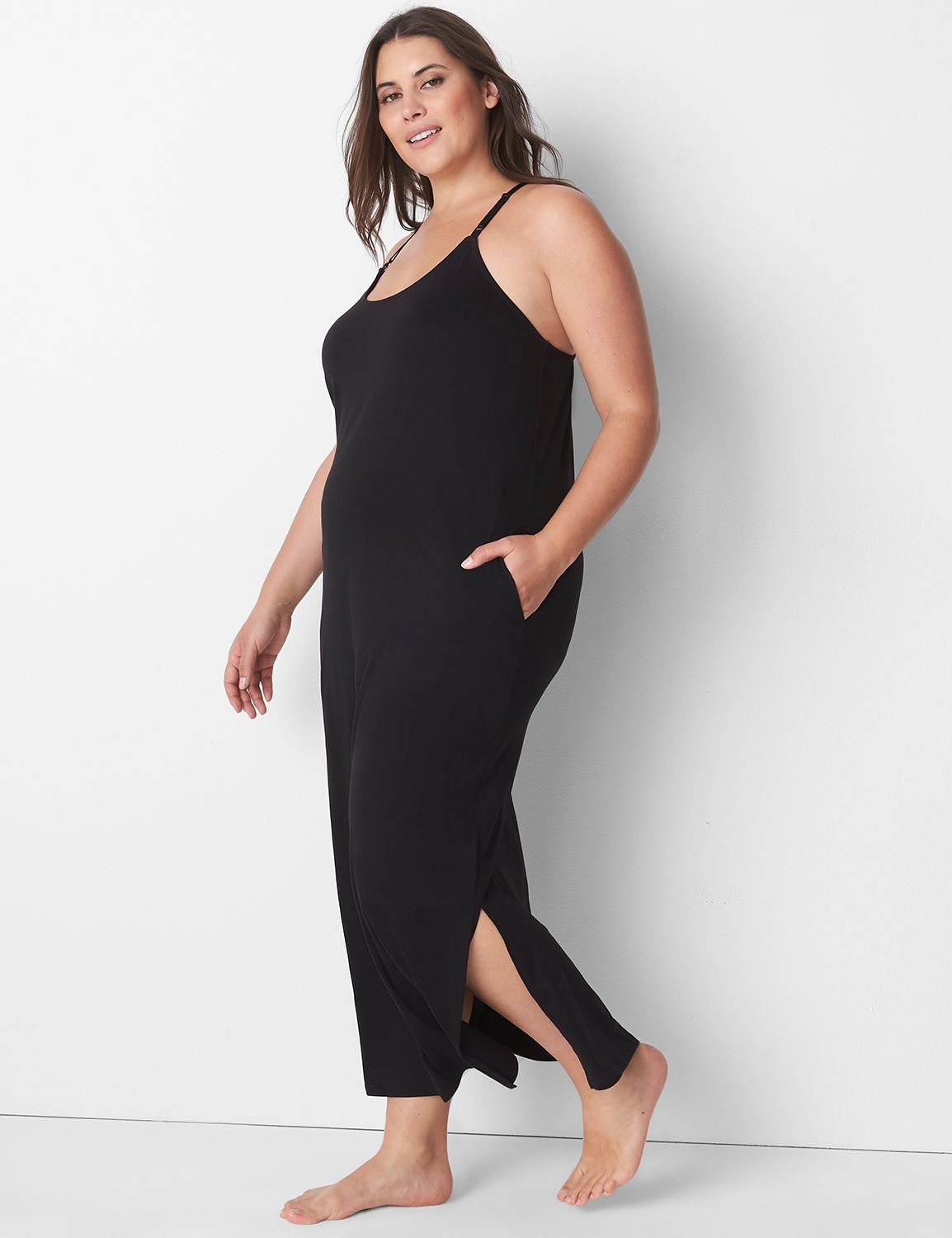 Comfy Cotton Lace-Back Maxi Lounge Dress | LaneBryant