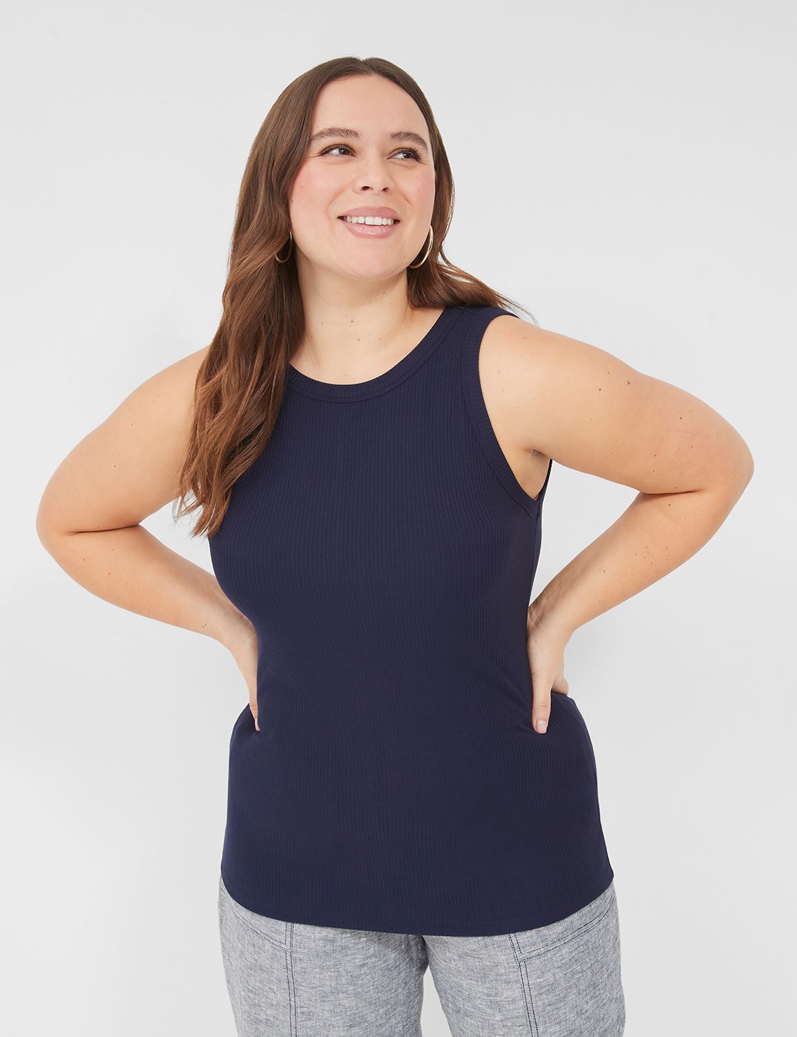 Fitted High-Neck Rib Tank | LaneBryant