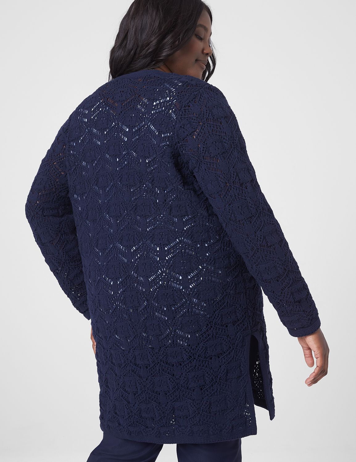 Classic Open-Front Lace Pointelle Cardigan