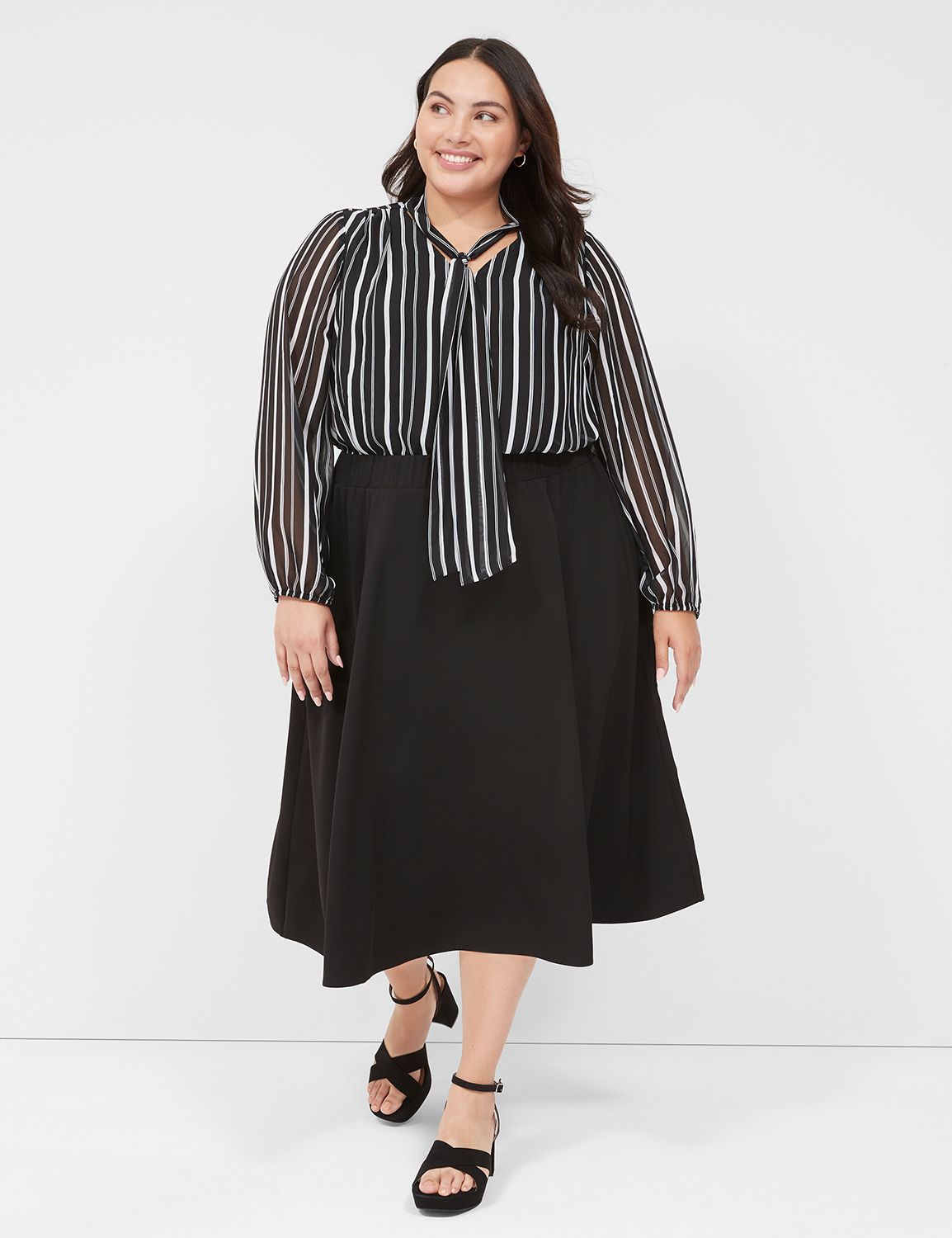Classic Long Sleeve Tie Neck Popove | LaneBryant