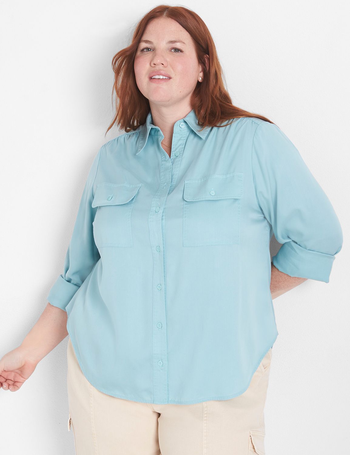 Long Sleeve Button Down Breast Pock | LaneBryant