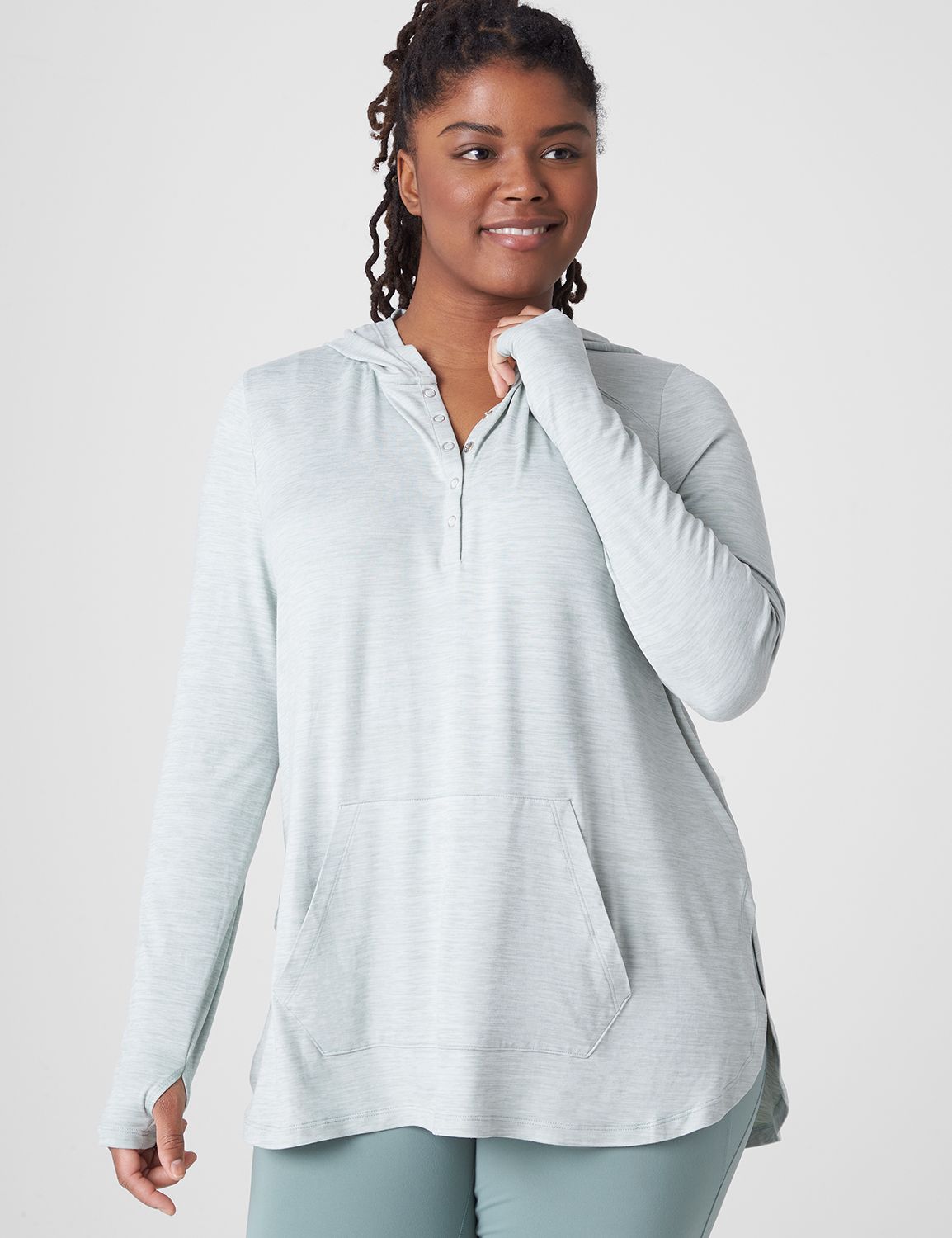 LIVI Long-Sleeve Wicking Snap-Up Hoodie Top | LaneBryant
