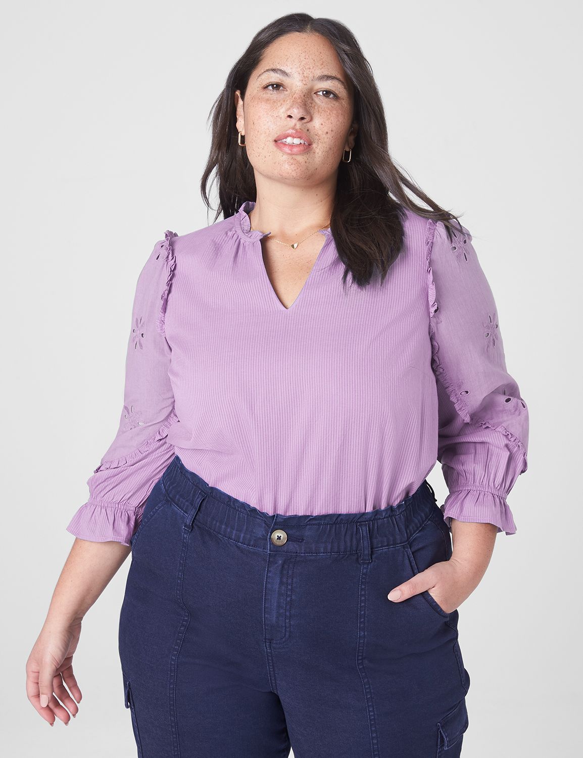 Classic 3/4 Sleeve Split Neck Eyele | LaneBryant