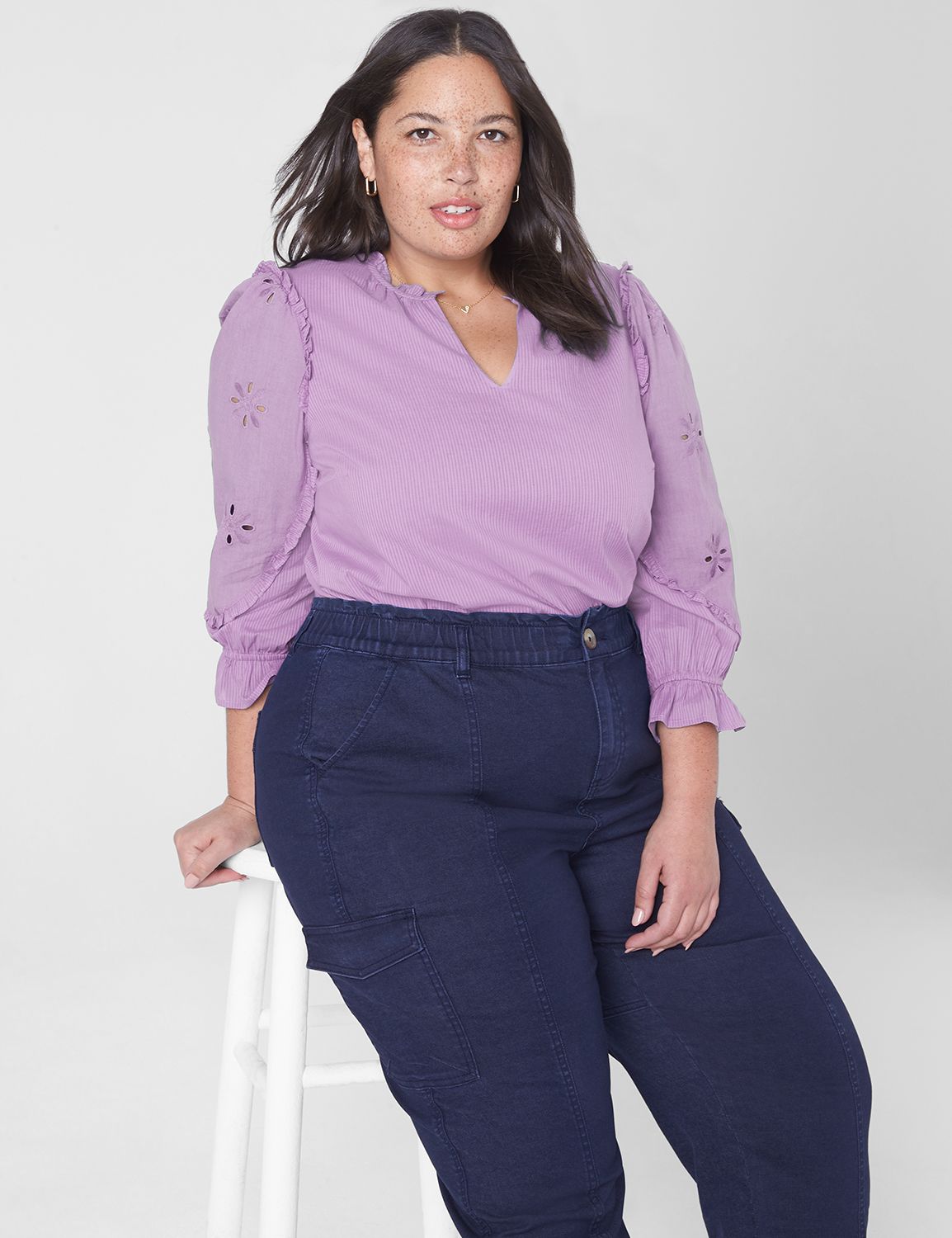 Classic 3/4 Sleeve Split Neck Eyele | LaneBryant