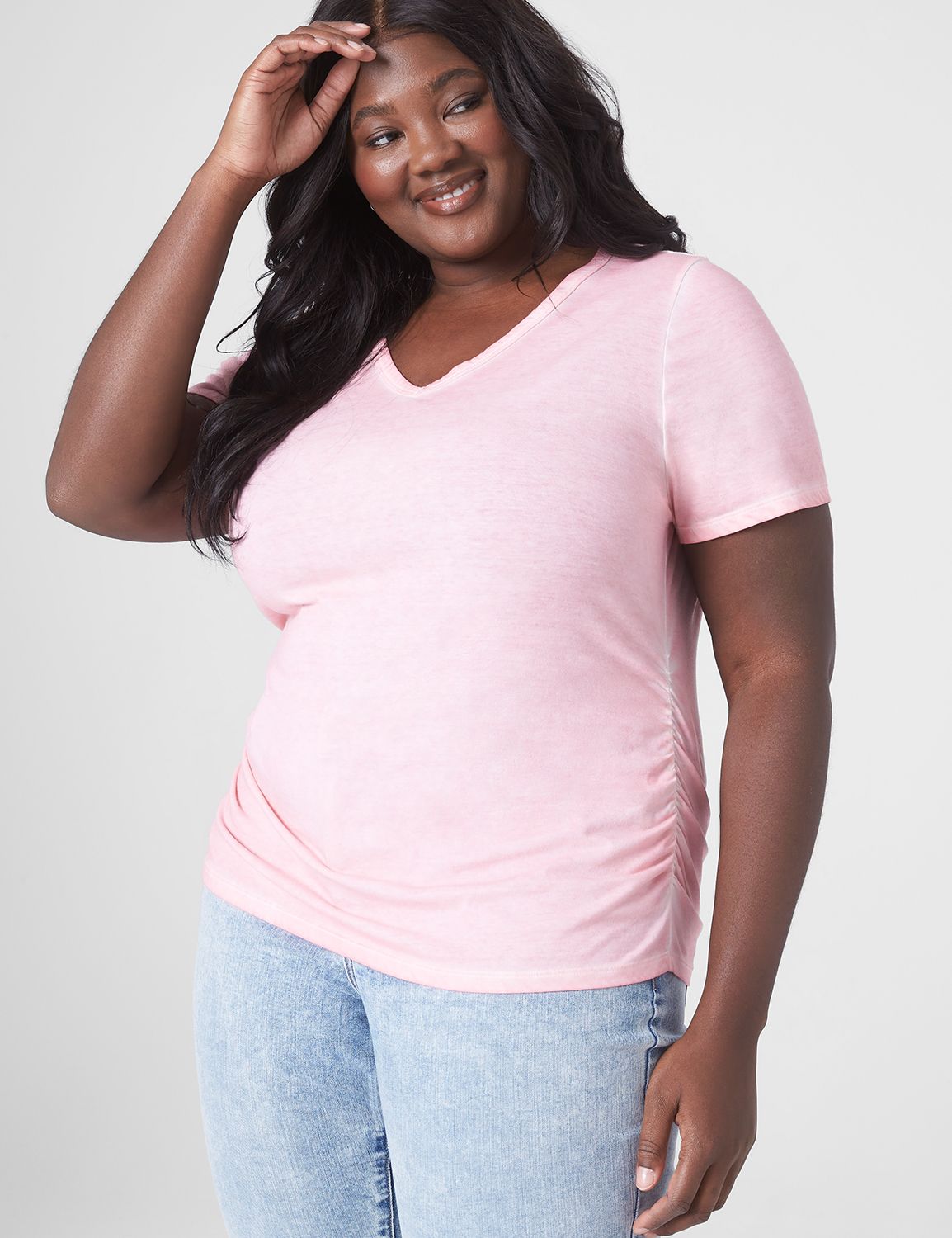 Classic Short Sleeve Vee Neck Side | LaneBryant