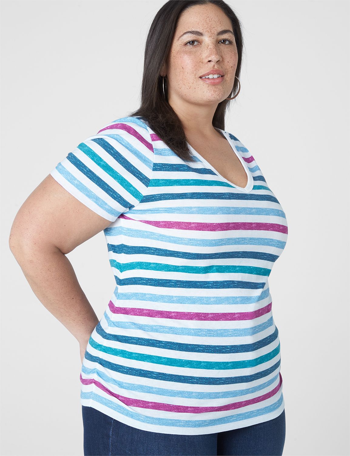 Classic Short Sleeve Vee Neck Side | LaneBryant