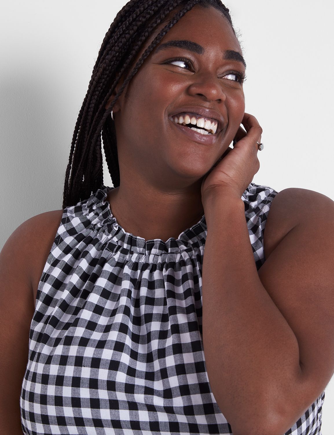 Ruffle-Neck Tiered Gingham Dress