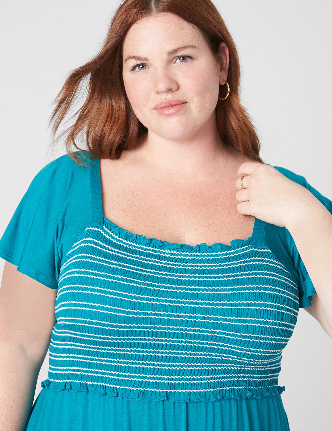 Cap Flutter Sleeve Square Neck Smoc | LaneBryant