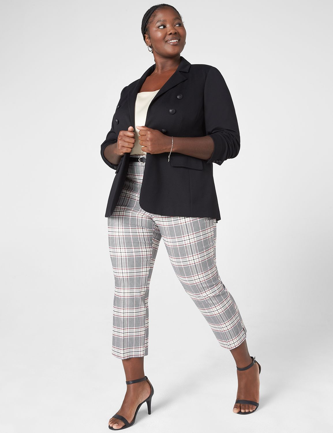 The 4-Season Slim Capri-Peach Plaid | LaneBryant