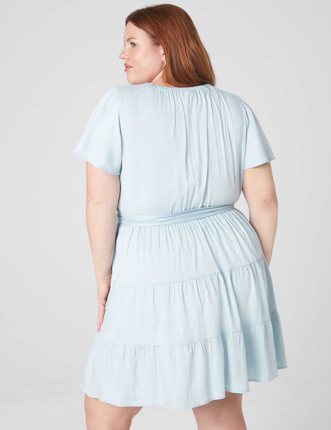 Short Flutter Sleeve Shirred Crew N | LaneBryant