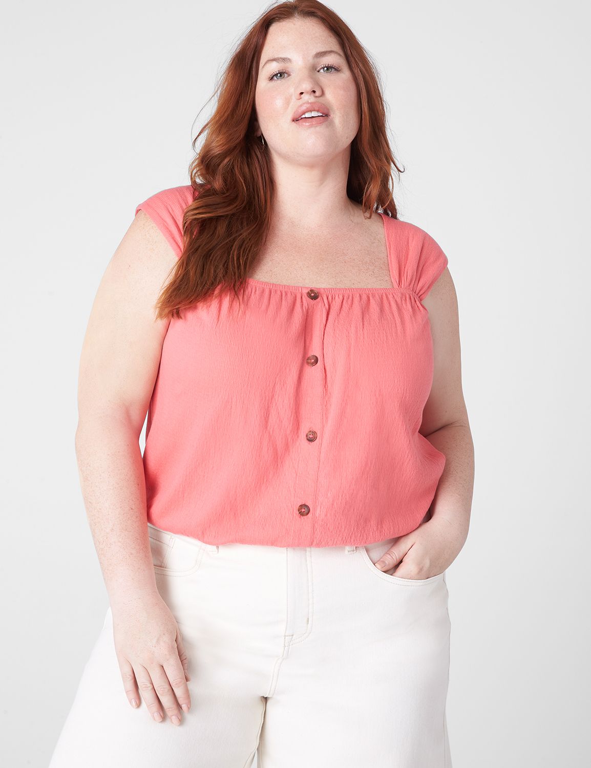 Relaxed Crop Cap-Sleeve Square-Neck Top | LaneBryant