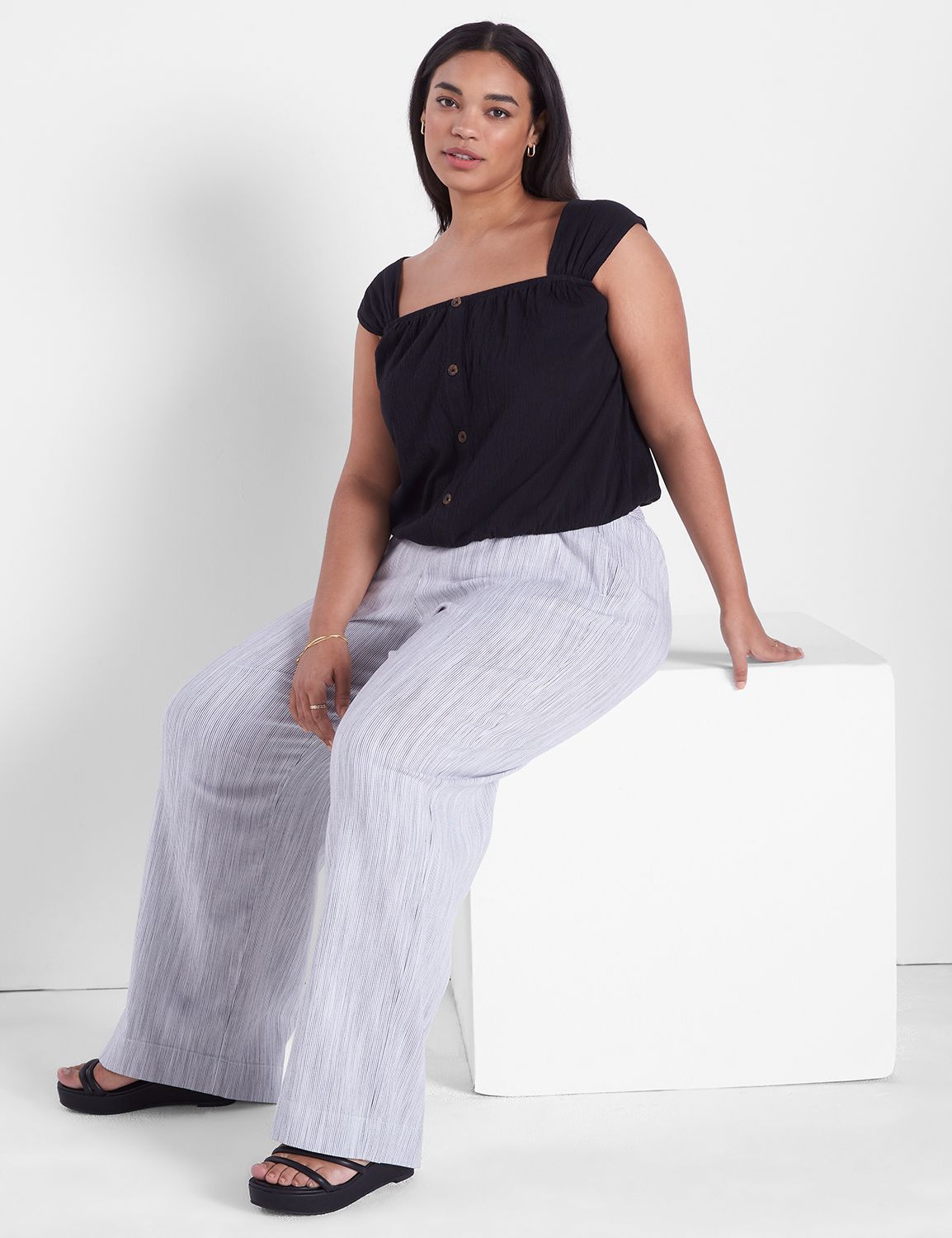 Relaxed Crop Cap-Sleeve Square-Neck Top | LaneBryant